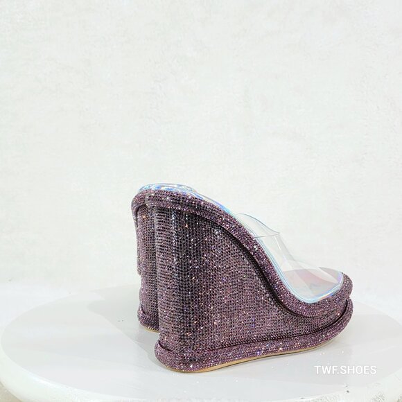Cape Robbin | Shoes | Zesty Purple Hologram Rhinestone Platform Wedge ...